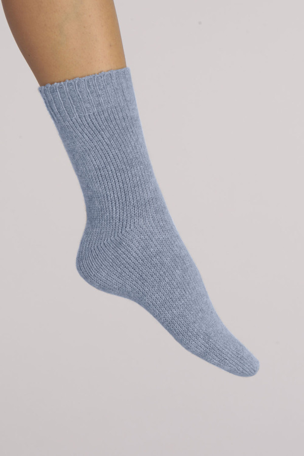 Cashmere Bed Socks in Light Blue Plain Knit | italyincashmere.com